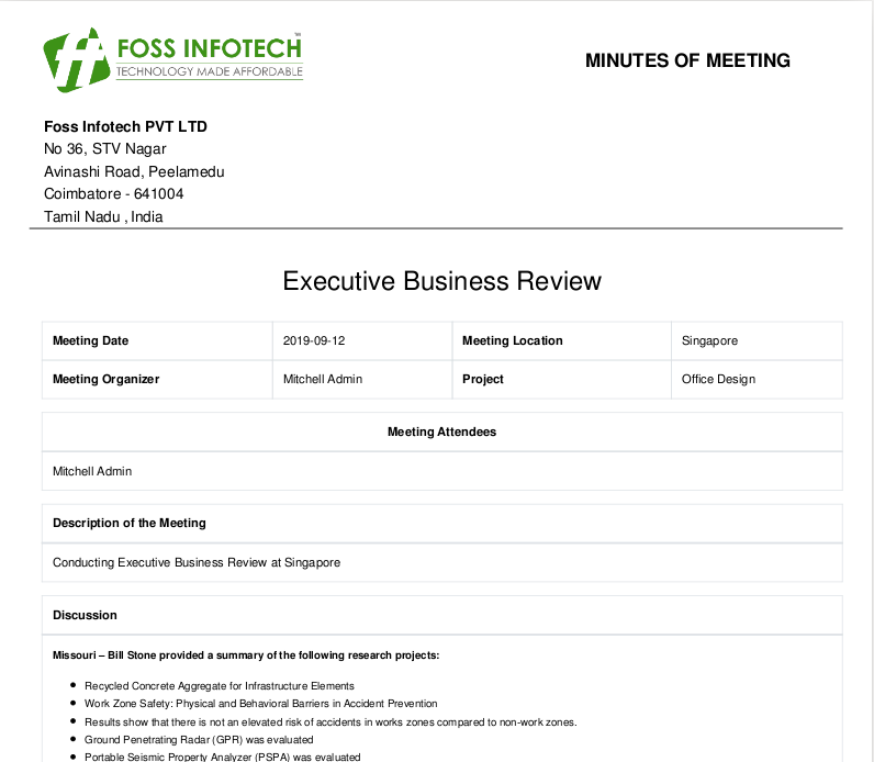 Minutes Of Meeting Foss Infotech Open Source Implementation Company Odoo Erp Crm Alfresco