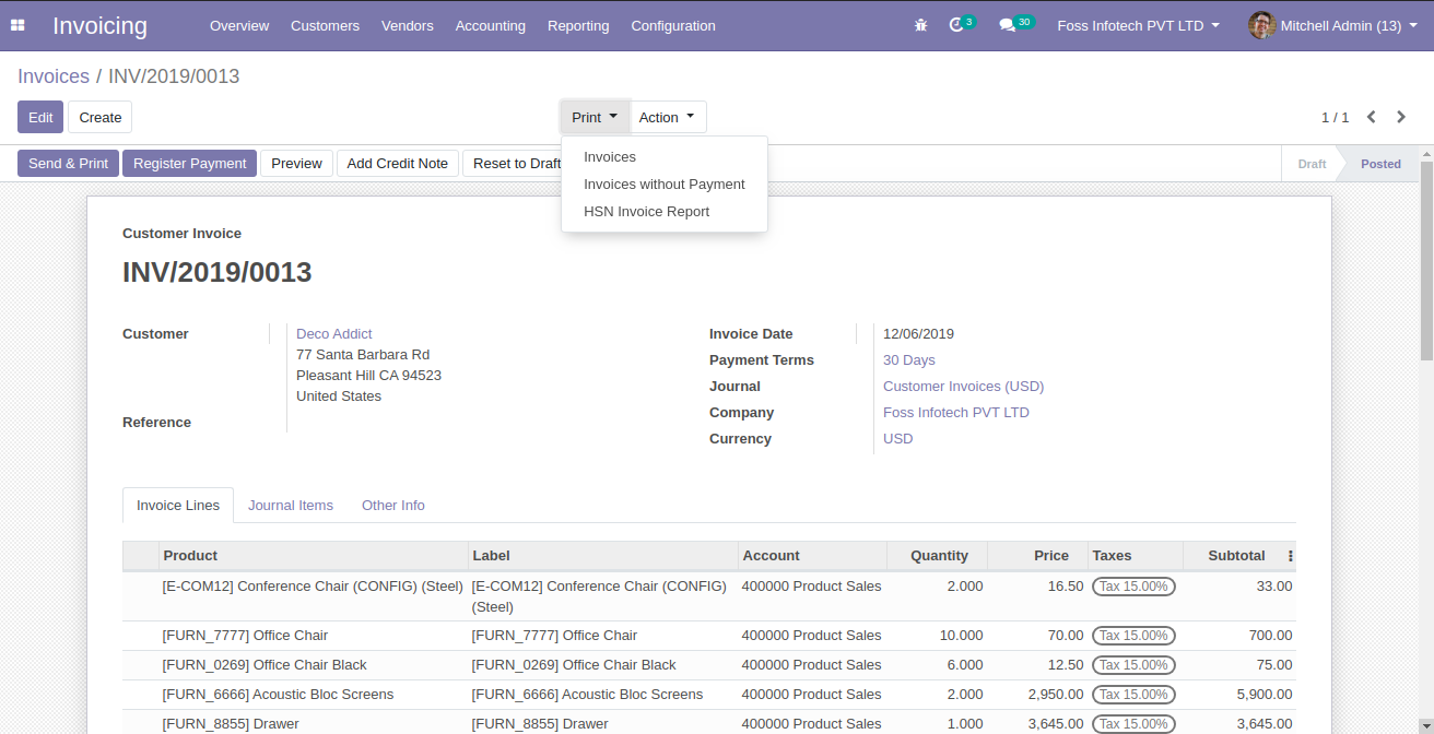 Hsn Invoice Report Foss Infotech Open Source Implementation Company Odoo Erp Crm Alfresco